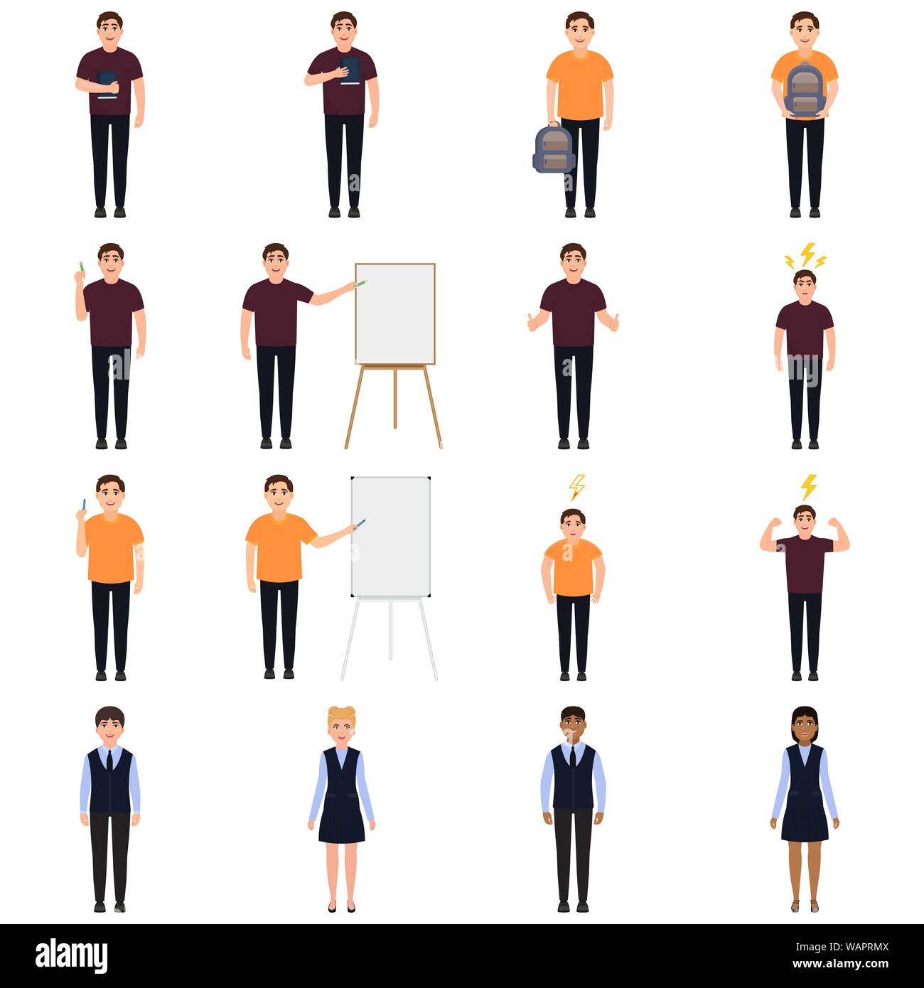 Schüler Zeichen im Comic-stil, zurück zu Schule Icon Set, Jungen und Mädchen in Schuluniform ...