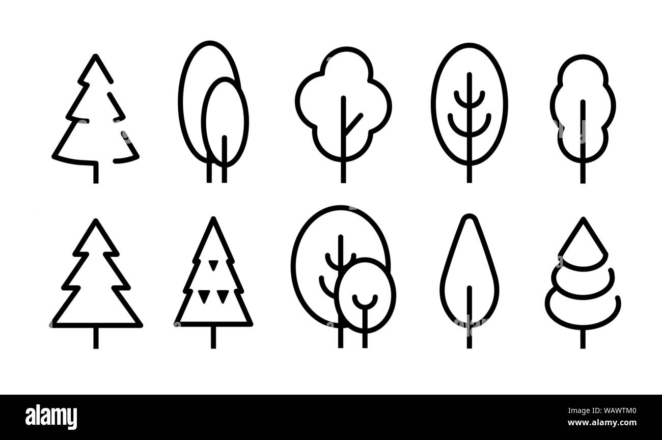 Hohen Baum Vector Icons einstellen. Einfache flache Linie style Icon ...