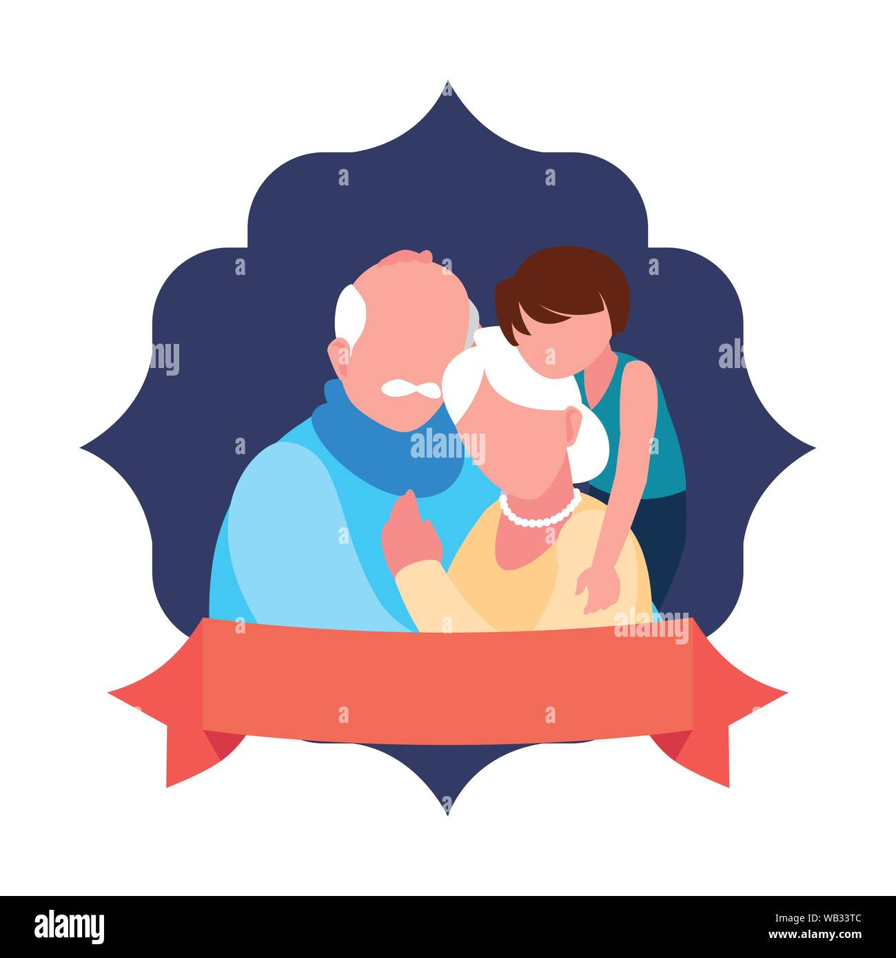 Opa und Oma umarmen mit ihren Enkel Abzeichen Ribbon - glückliche ...