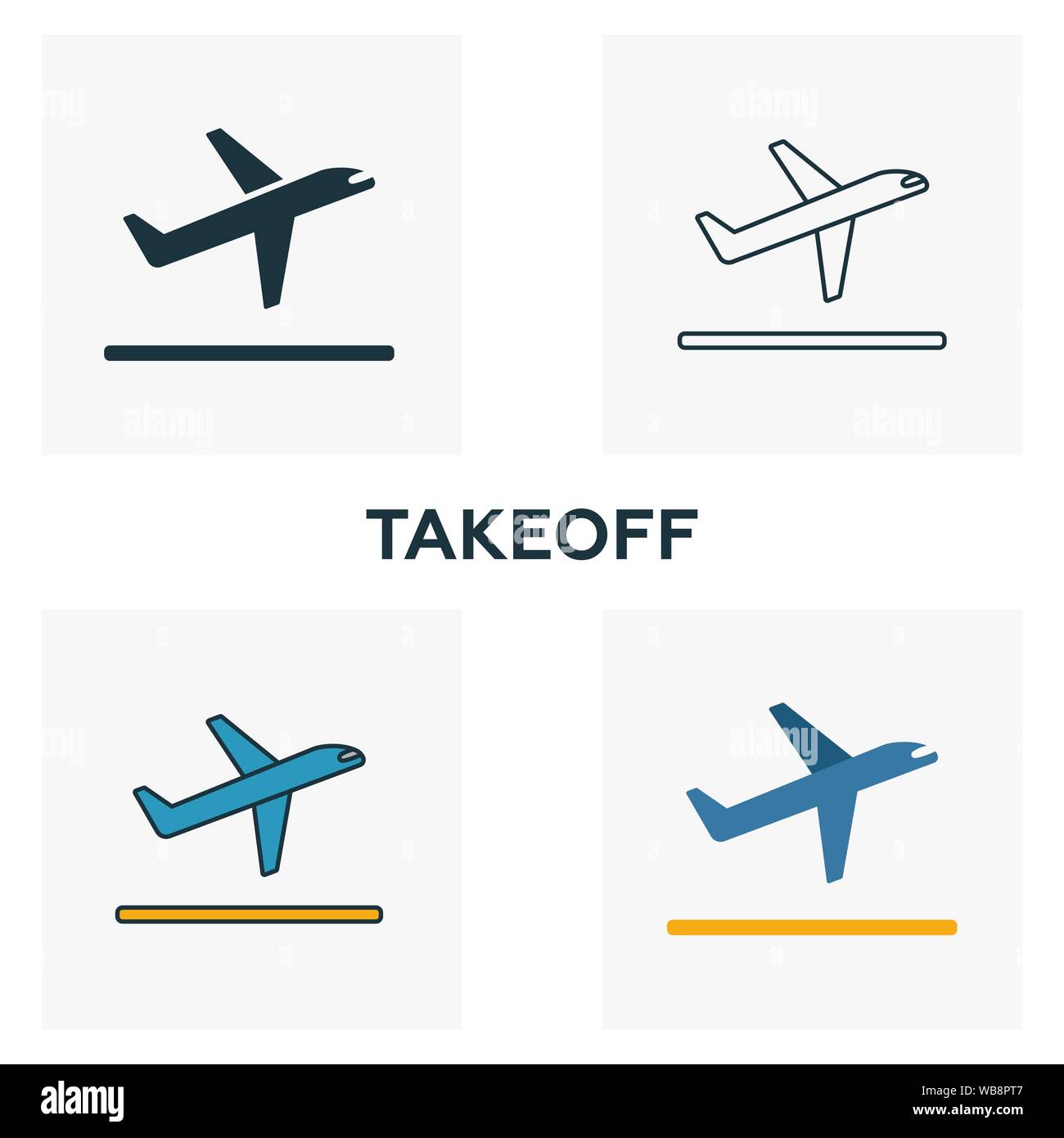 Start Icon Set. Vier Elemente in verschiedenen Stilen vom Flughafen ...