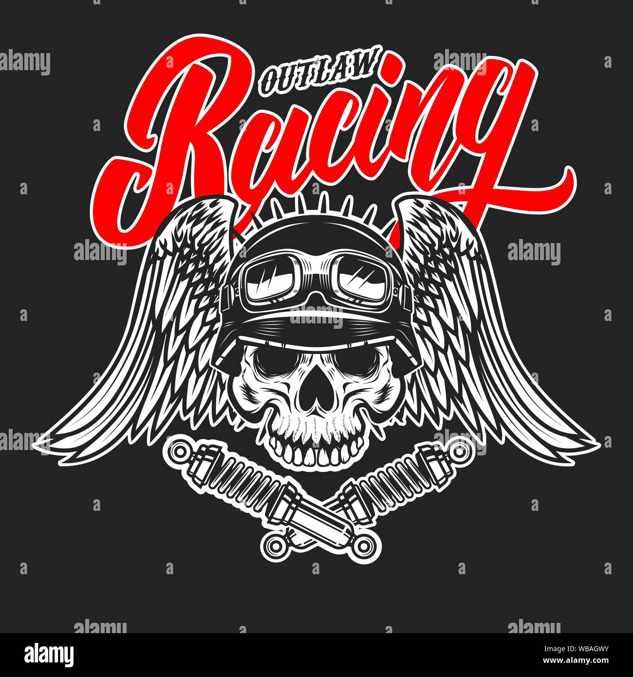 Outlaw Racing. Emblem Vorlage mit Schädel in Racer Helm. Design Element ...