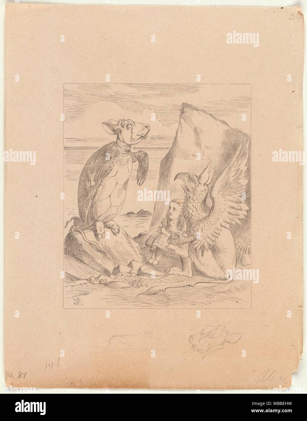 Zeichnung der Mock Turtle und Gryphon singen an Alice. Tenniel, John ...