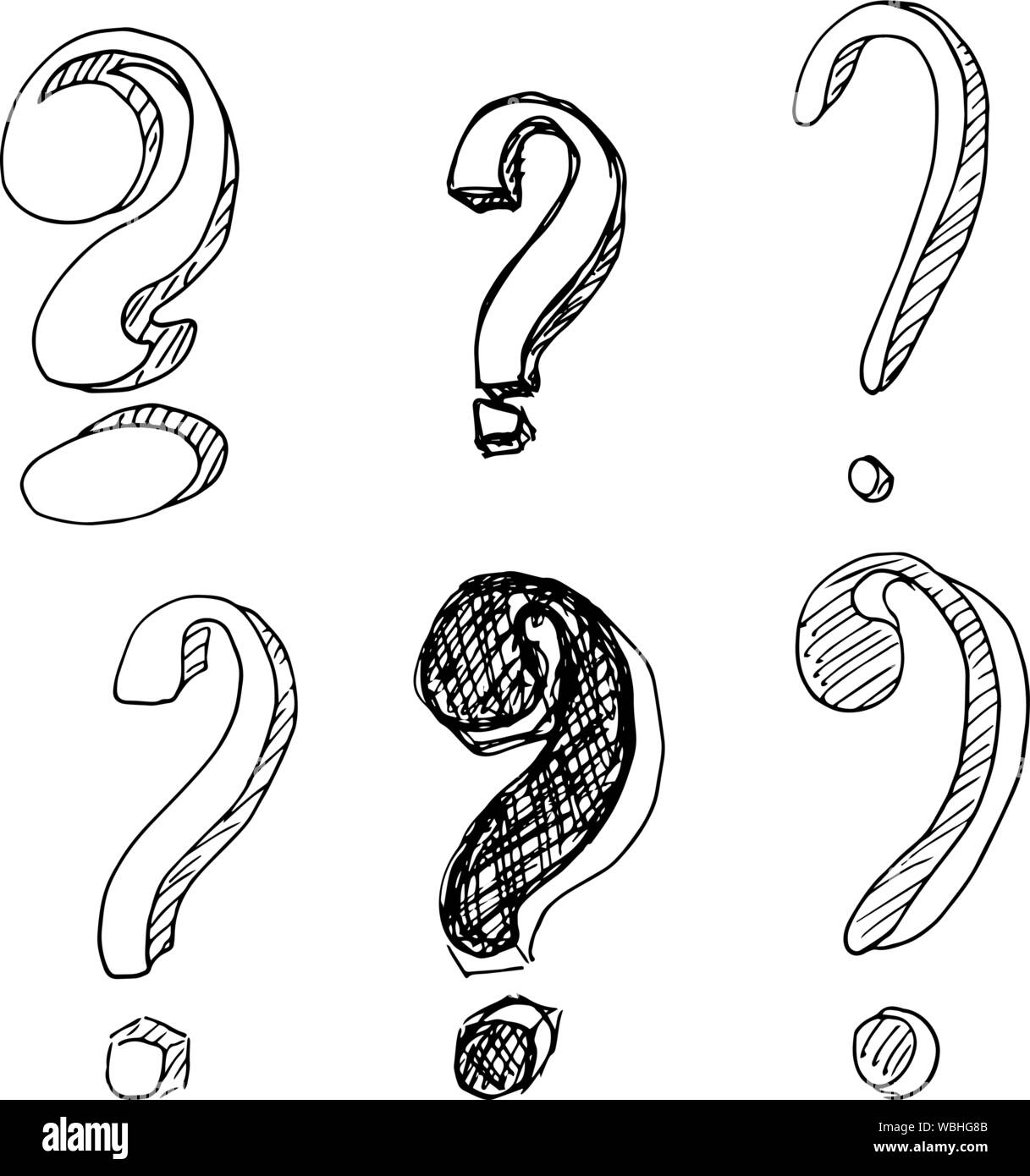 Satz von Hand gezeichnet doodle Fragezeichen. Karikatur Fragezeichen in ...