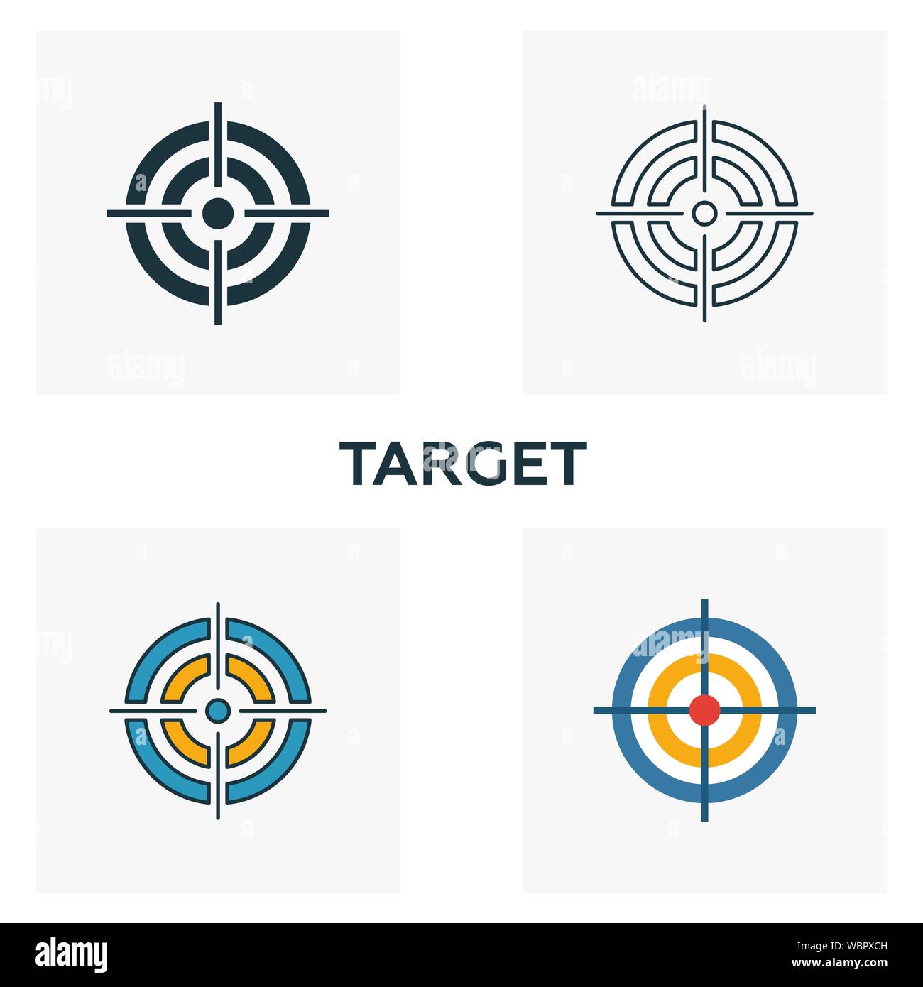 Ziel Icon Set. Vier Elemente in verschiedenen Stilrichtungen von ...