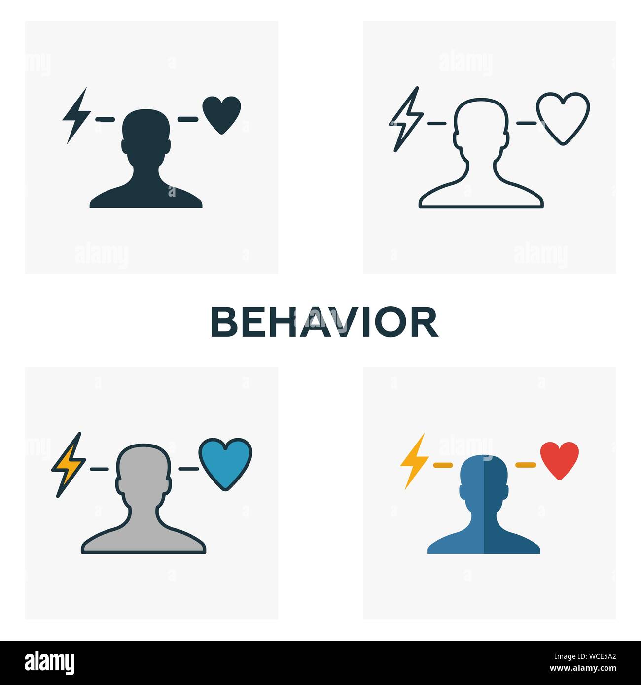 Verhalten Icon Set. Vier Elemente in verschiedenen Stilrichtungen von ...