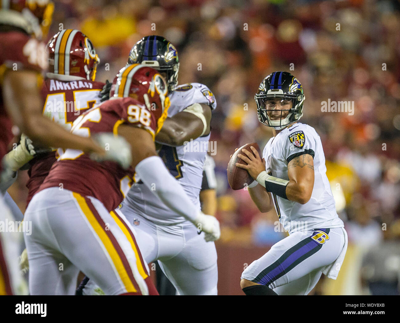 Landover, Maryland, USA. 29 Aug, 2019. 8 Baltimore Ravens quarterback ...