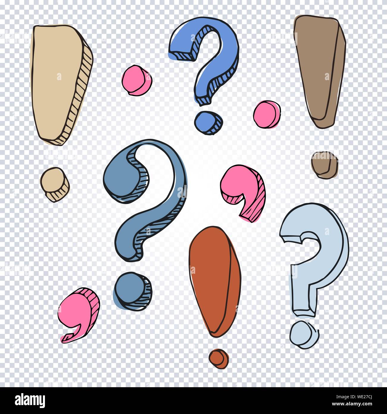 Satz von Hand gezeichneten Punkt, Komma, Ausrufezeichen und ...