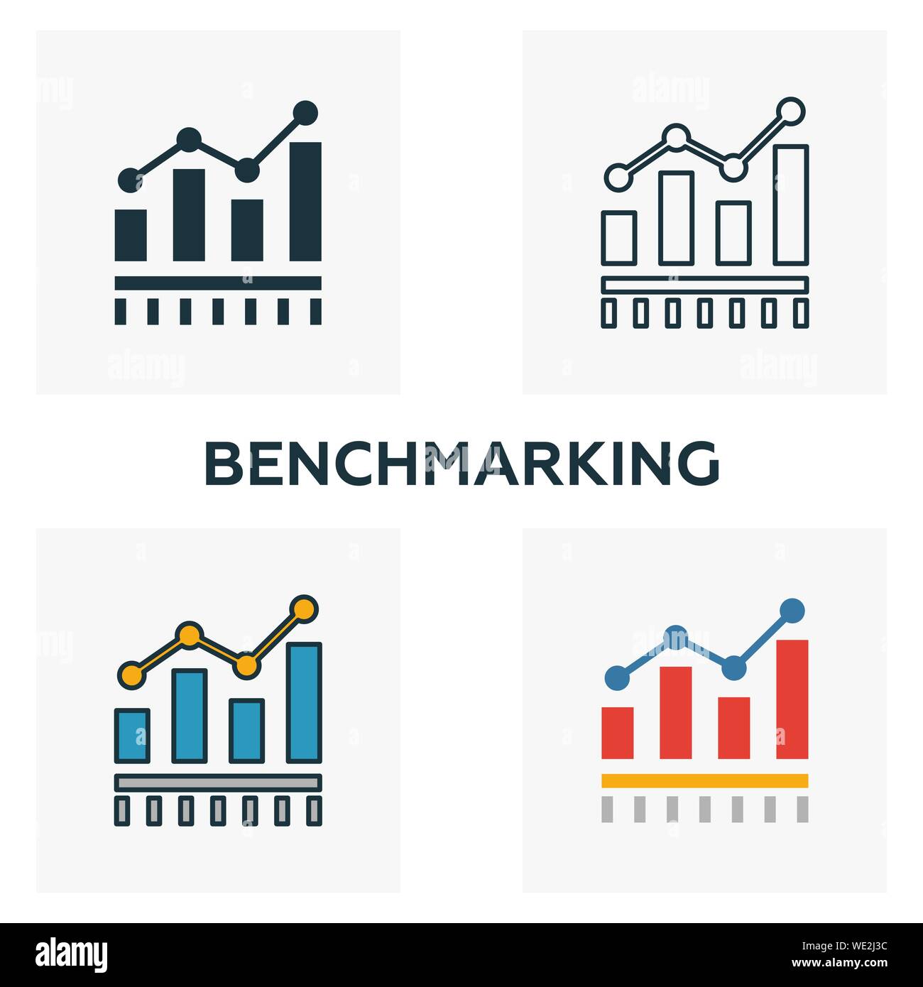 Benchmarking Icon Set. Vier Elemente in verschiedenen Stilrichtungen ...