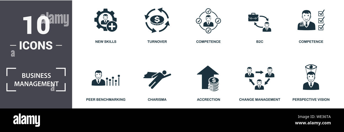 Business Management Icon Set. Gefüllt flache Ausführung Strategie ...