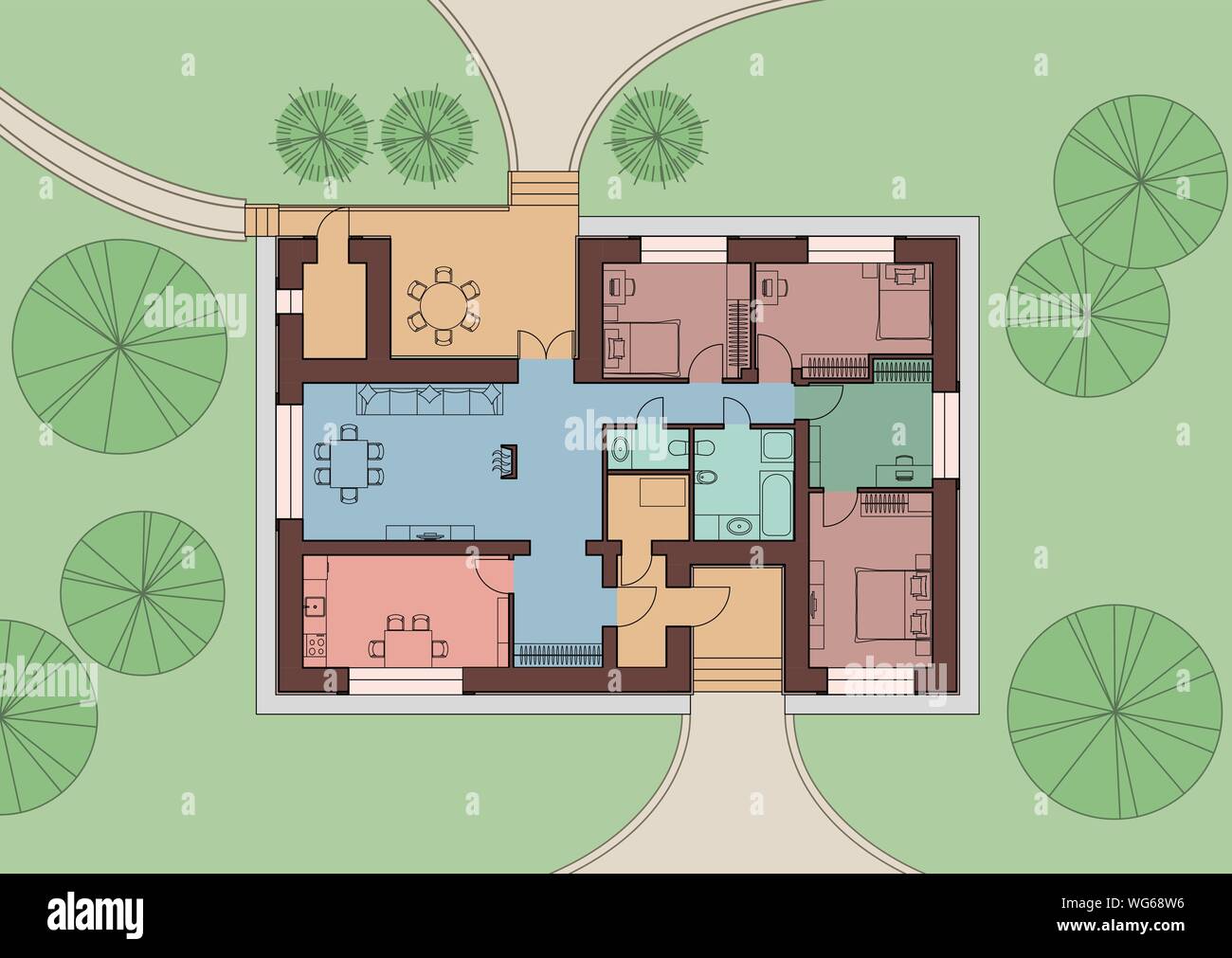 Architektonischen Plan eines Wohngebäudes auf dem Grundstück. Ansicht ...