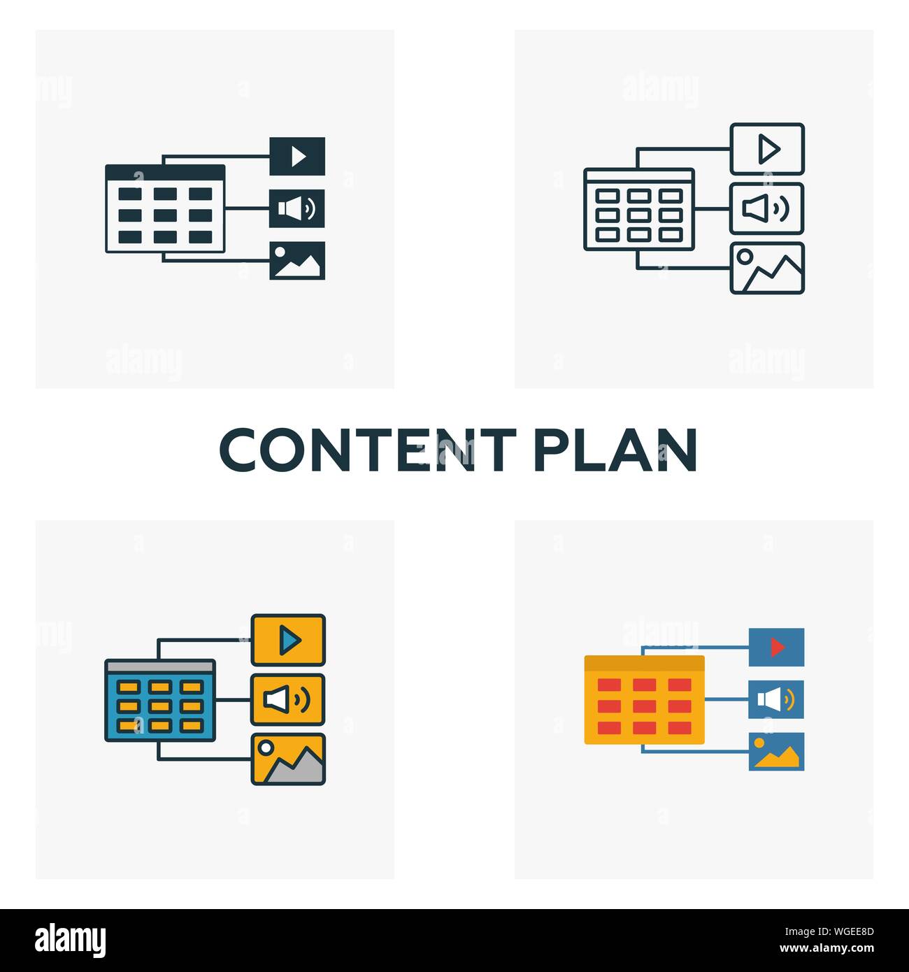 Inhalt Plan Icon Set. Vier Elemente in verschiedenen Stilrichtungen von ...