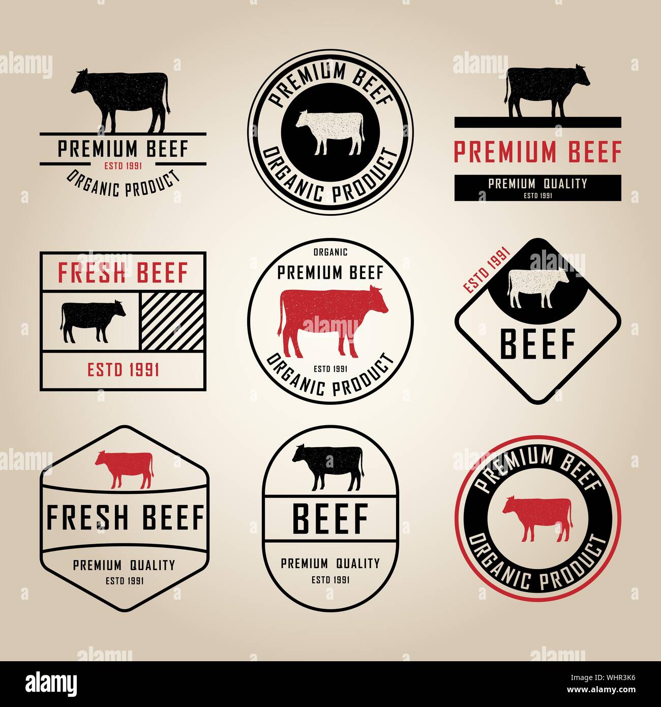 Satz von Premium Rindfleisch Etiketten, Abzeichen und Designelementen ...