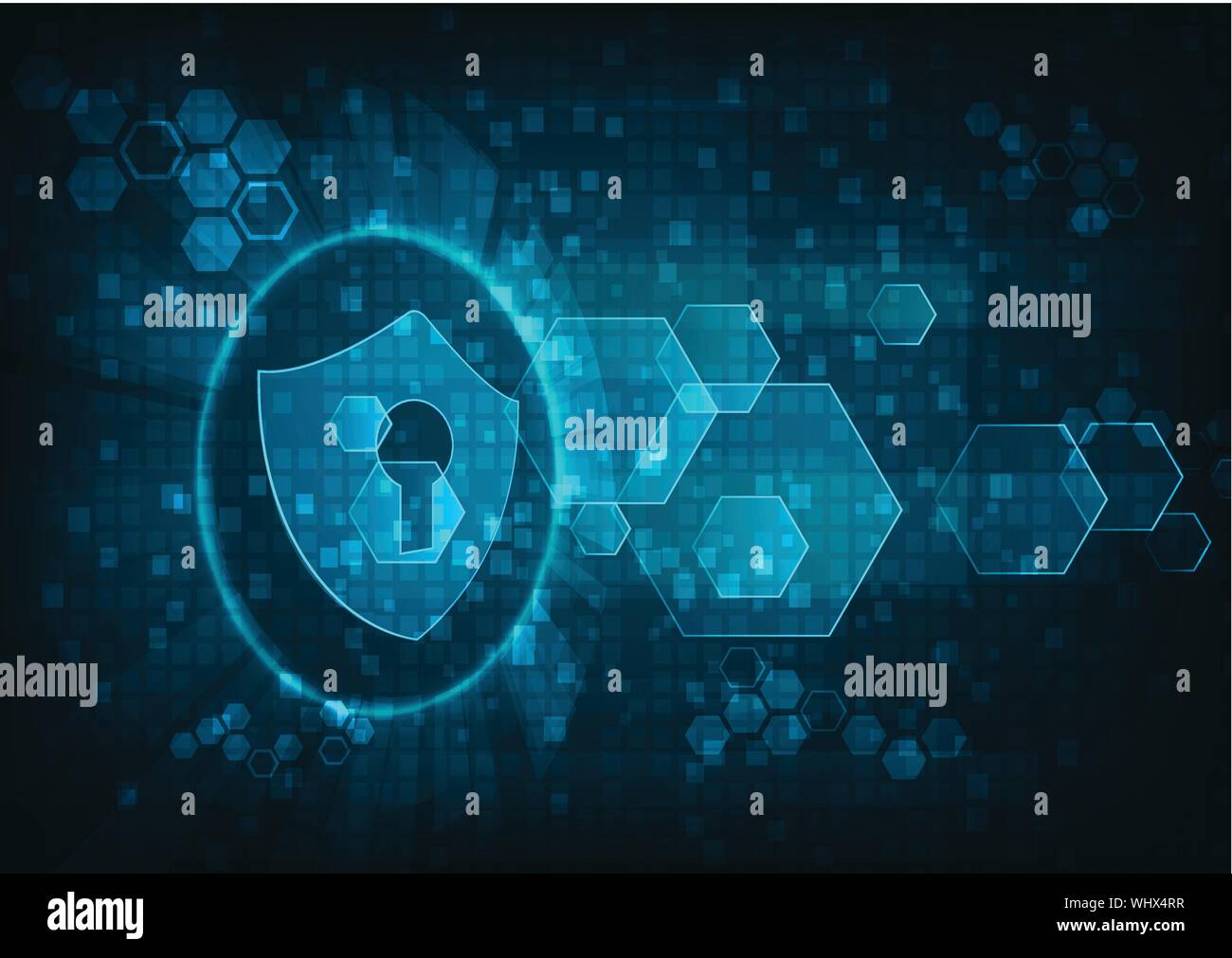 Cyber Security Konzept: Schild mit Schlüsselloch Symbol auf digitale Daten Hintergrund. Zeigt ...