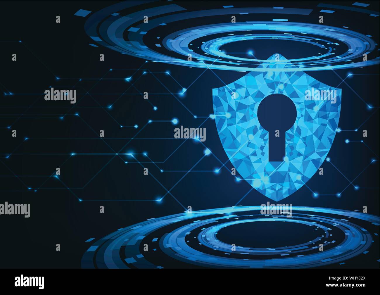 Cyber Security Konzept: Schild mit Schlüsselloch Symbol auf digitale Daten Hintergrund. Zeigt ...