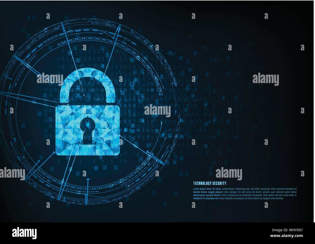 Cyber Security Konzept: Vorhängeschloss mit Schlüsselloch Symbol auf digitale Daten Hintergrund ...