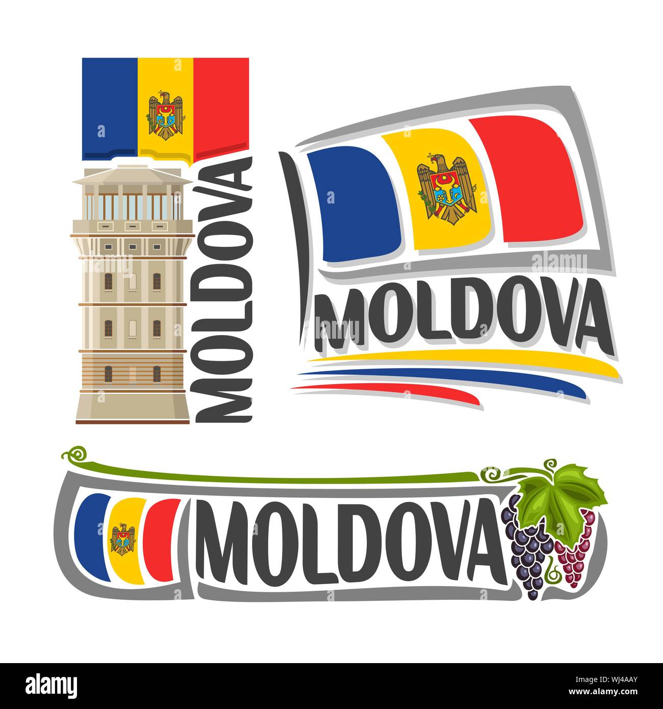 Vektor Logo für die Republik Moldau, 3 isolierte Illustrationen ...