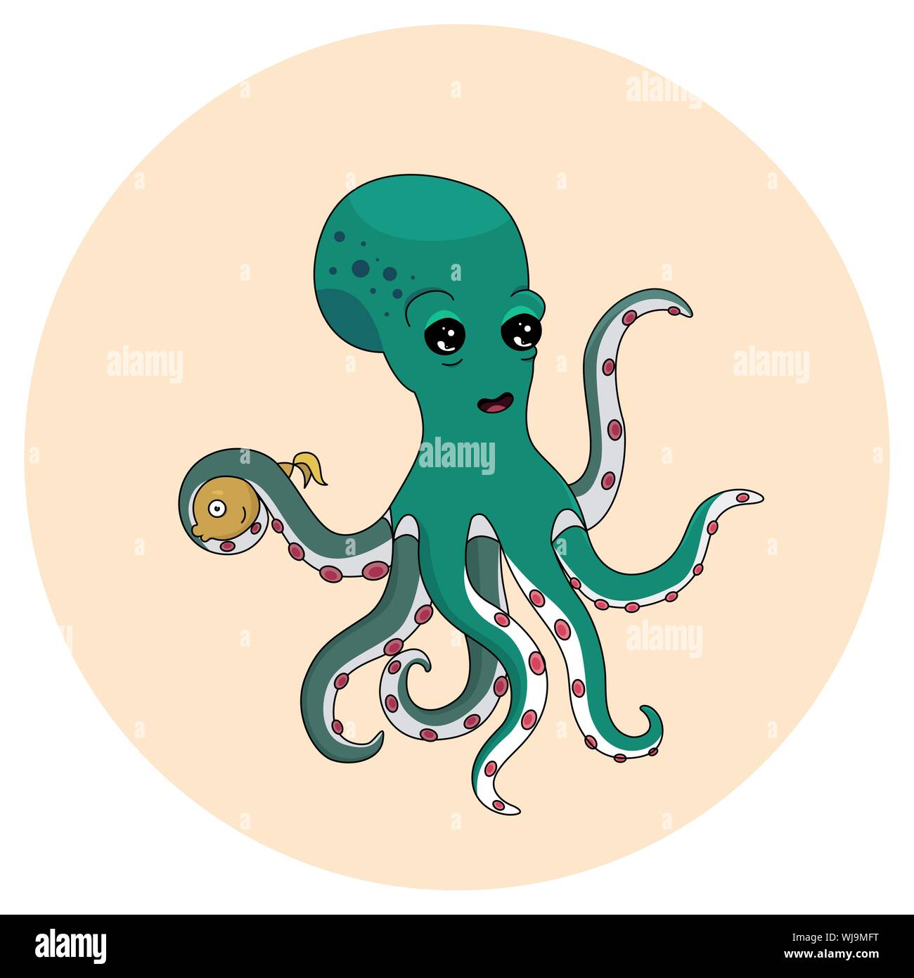 Grüne Krake cartoon Charakter. Aquatische Fauna. Octopus Symbol ...