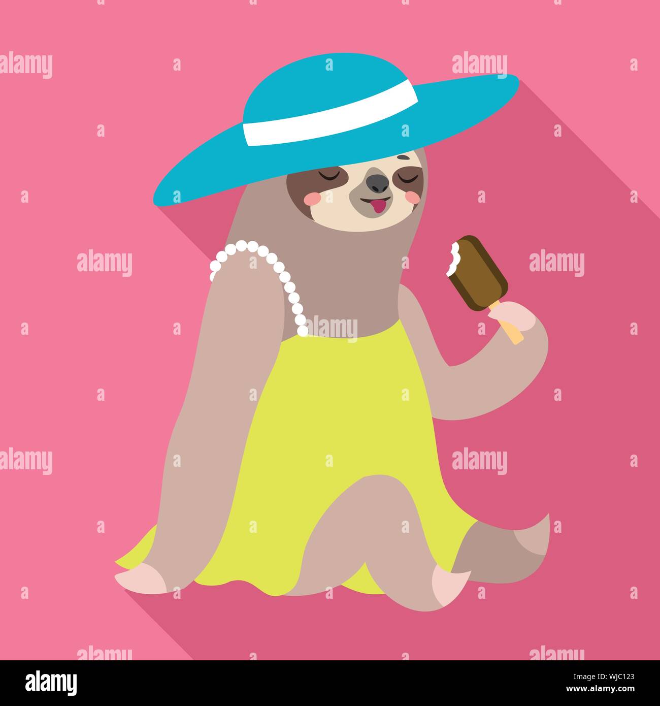 Frau Faultier essen Eis Symbol. Flache Darstellung von Frau Faultier ...