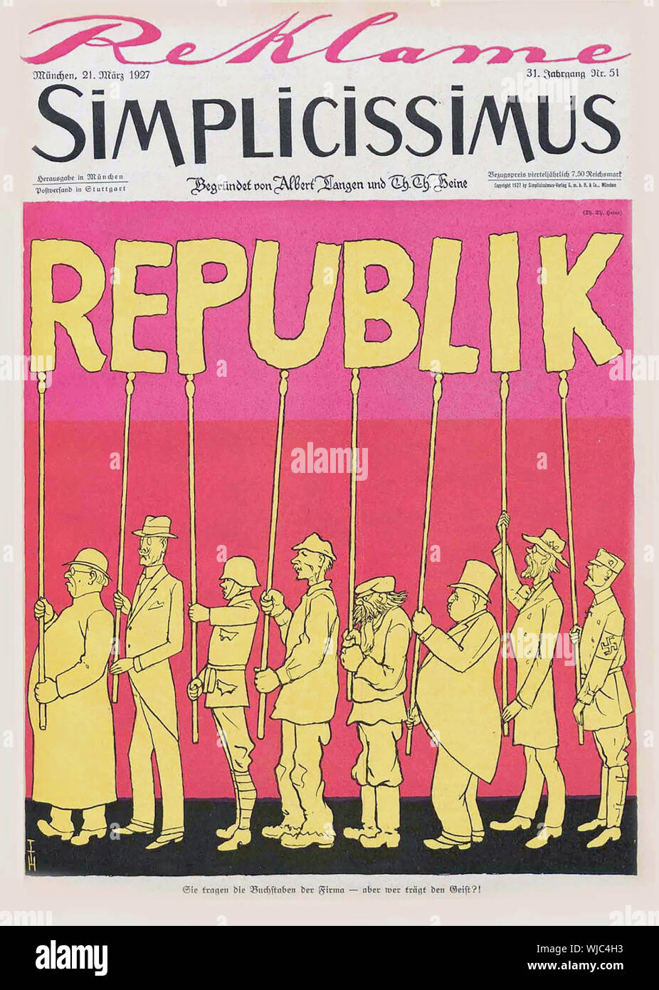 SIMPLICISSIMUS Satiremagazines Abdeckung 21 März 1927 mokiert sich über ...