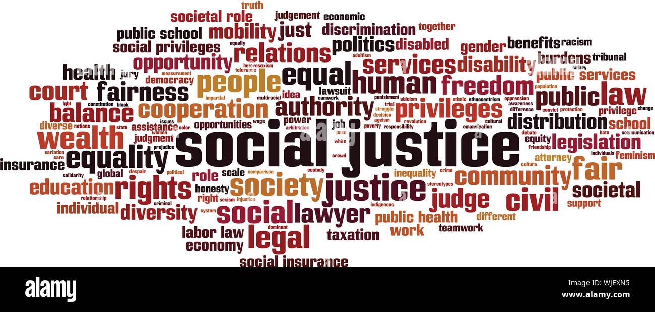 Soziale Gerechtigkeit Wort cloud Konzept. Collage aus Reden über ...