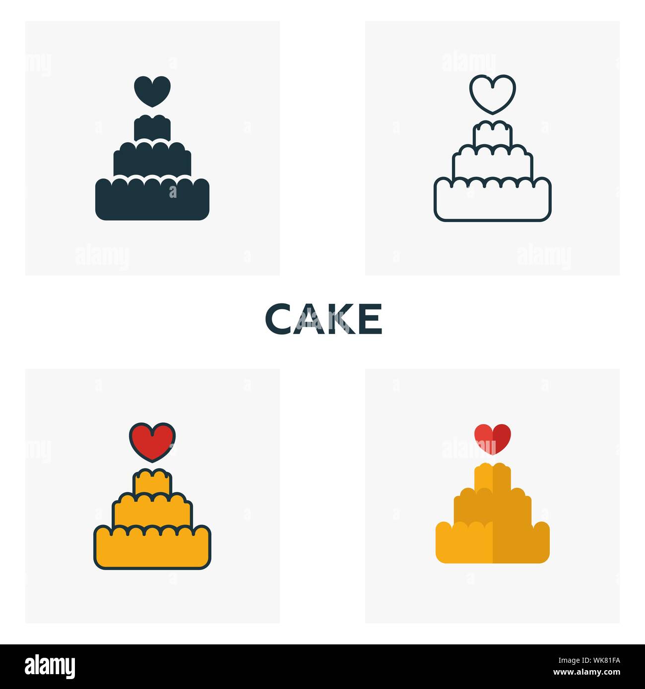 Kuchen Icon Set. Vier Elemente in verschiedenen Stilrichtungen von ...
