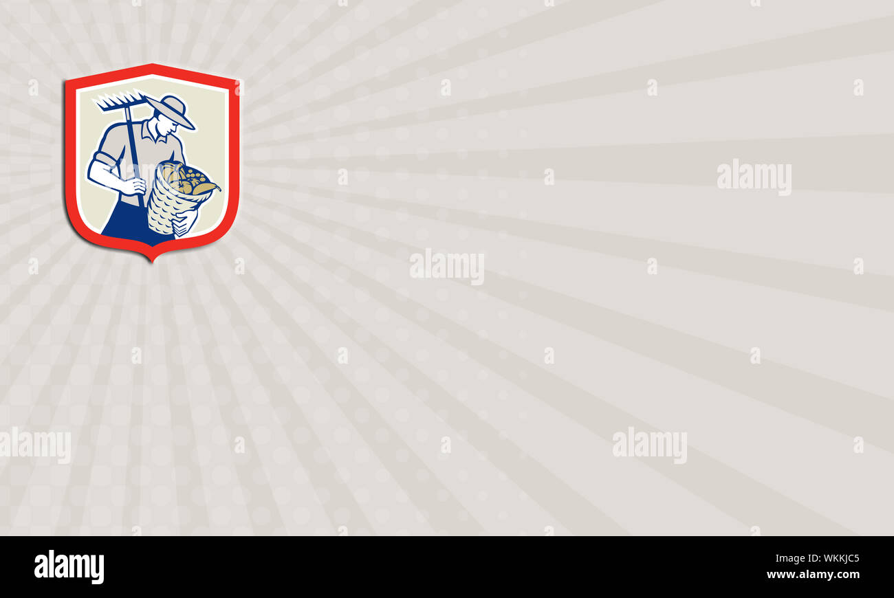 Business Karte zeigt Abbildung: biobauern mit Rechen und Korb der Ernte ...