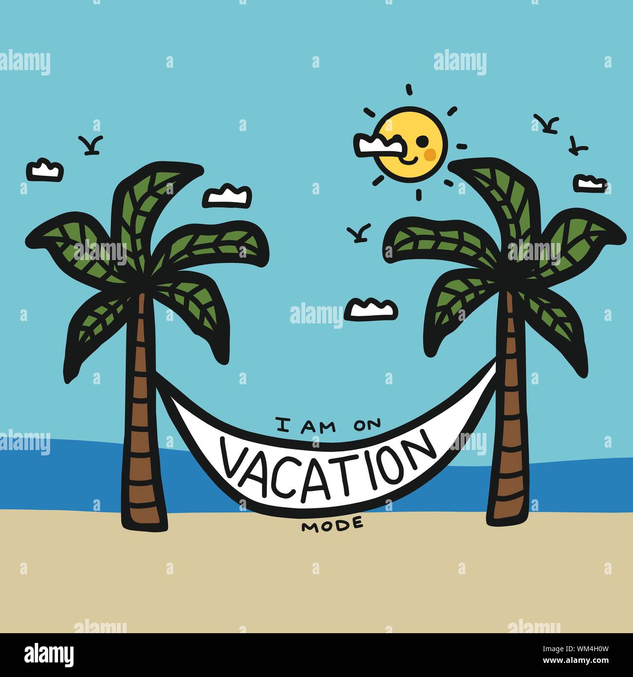 Ich bin auf Urlaub-Modus, Hängematten zwischen den Palmen am Strand ...