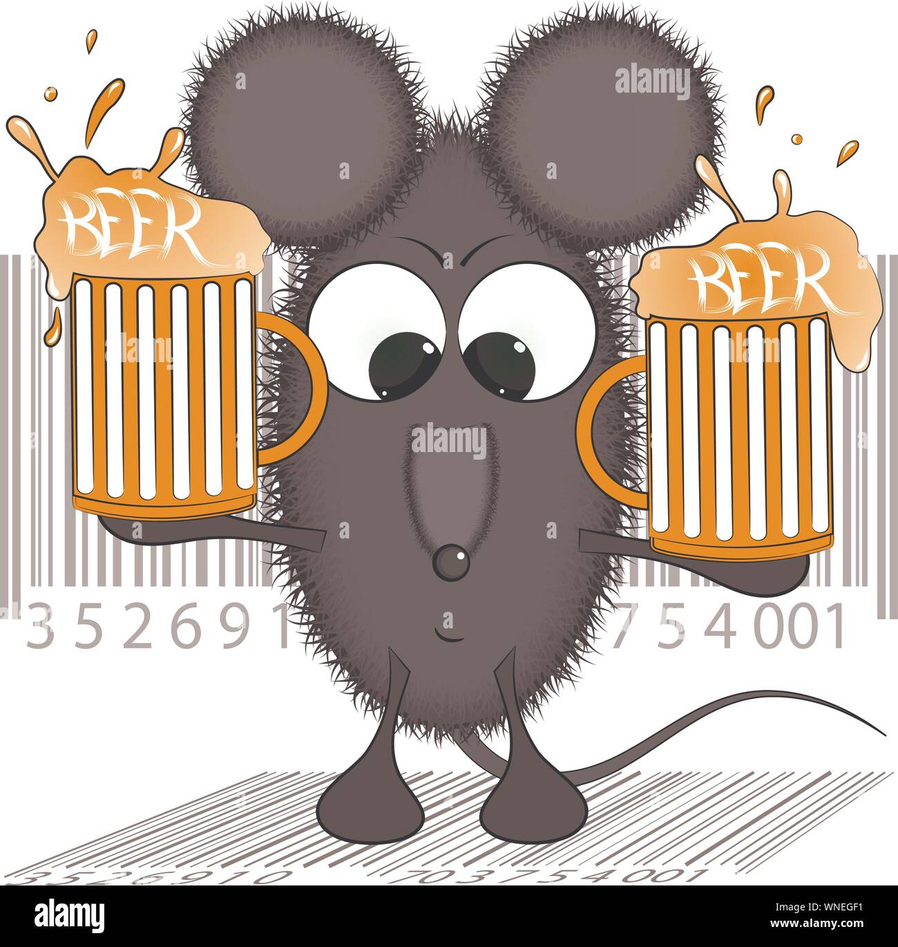Maus und Bier. cartoon Vector Illustration. lustige Cartoon Ratte ...
