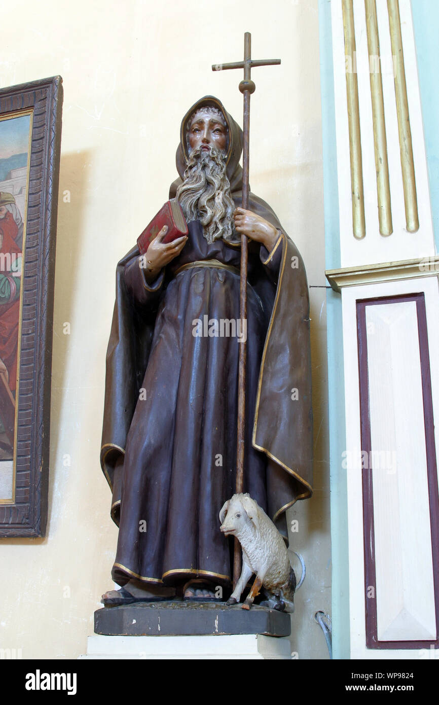 Der heilige Antonius der Große, Statue auf dem Altar der Anbetung der ...