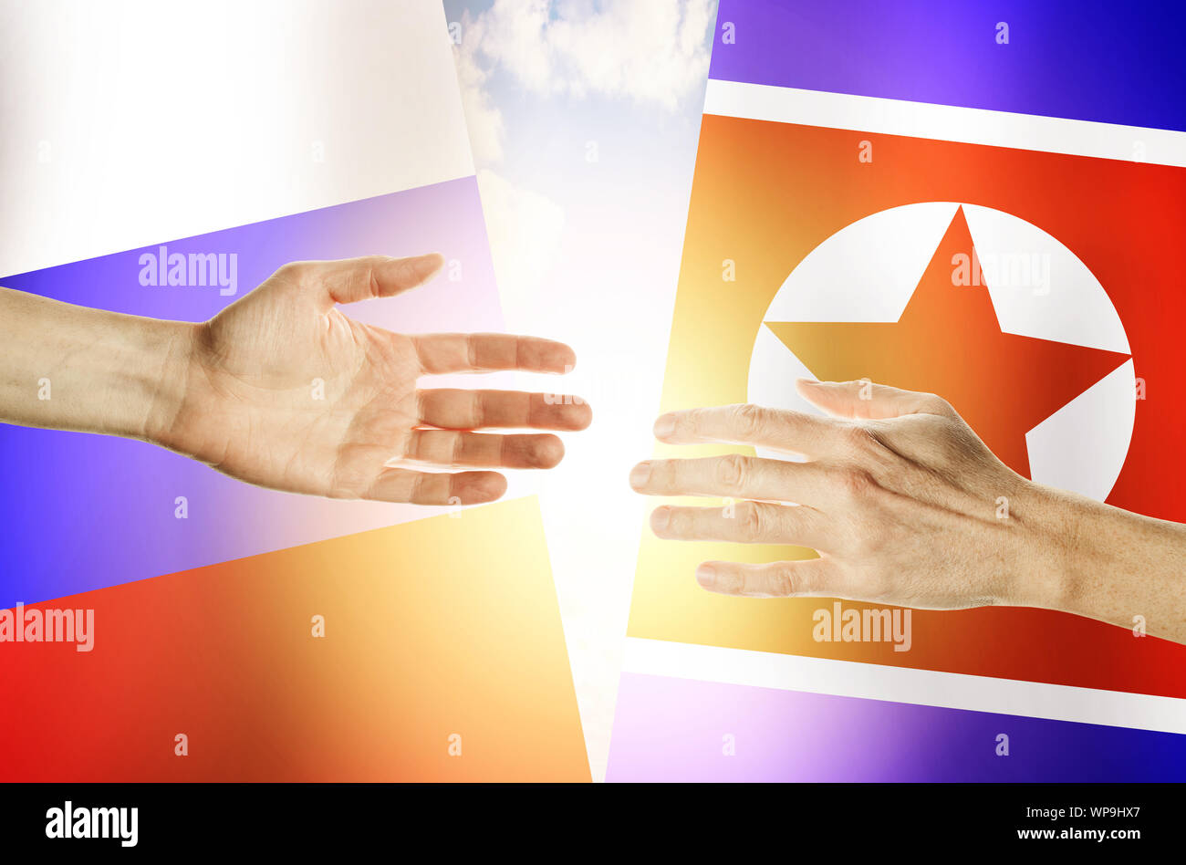 Zwei Hände ausstrecken zu einander vor dem Hintergrund. Hände Menschen ...