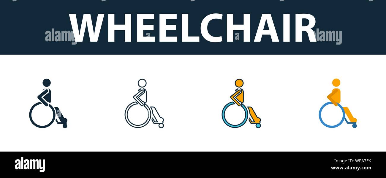 Rollstuhl Icon Set. Vier Elemente in verschiedenen Stilen aus Medizin icons Collection. Kreative ...