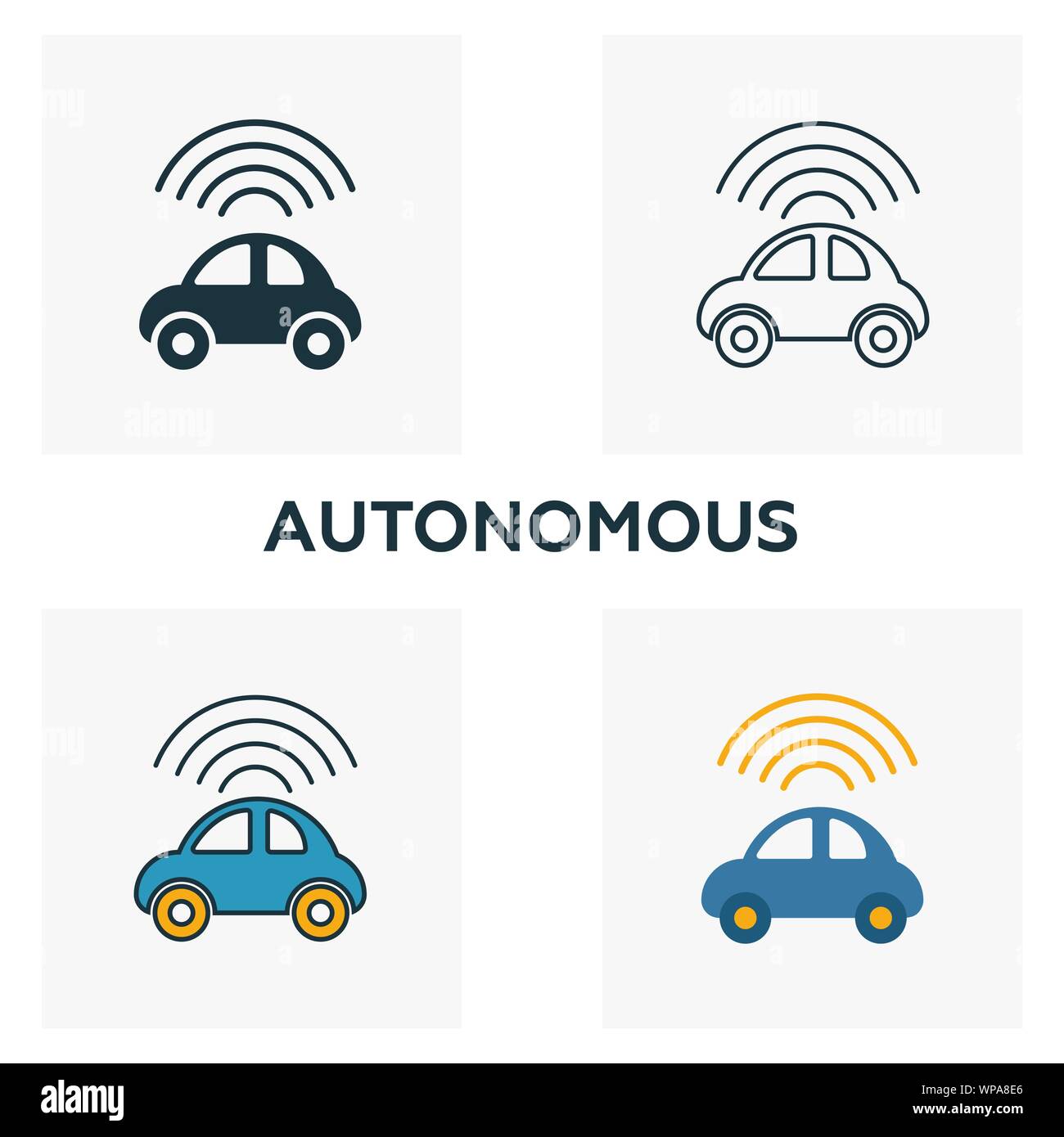 Autonome Icon Set. Vier Elemente in verschiedenen Stilen aus Industrie ...