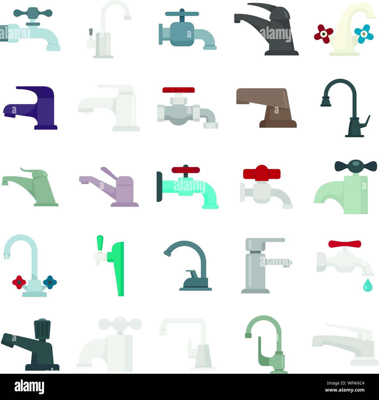 Wasserhahn Symbole gesetzt. Flache Satz von Wasserhahn Vector Icons für ...