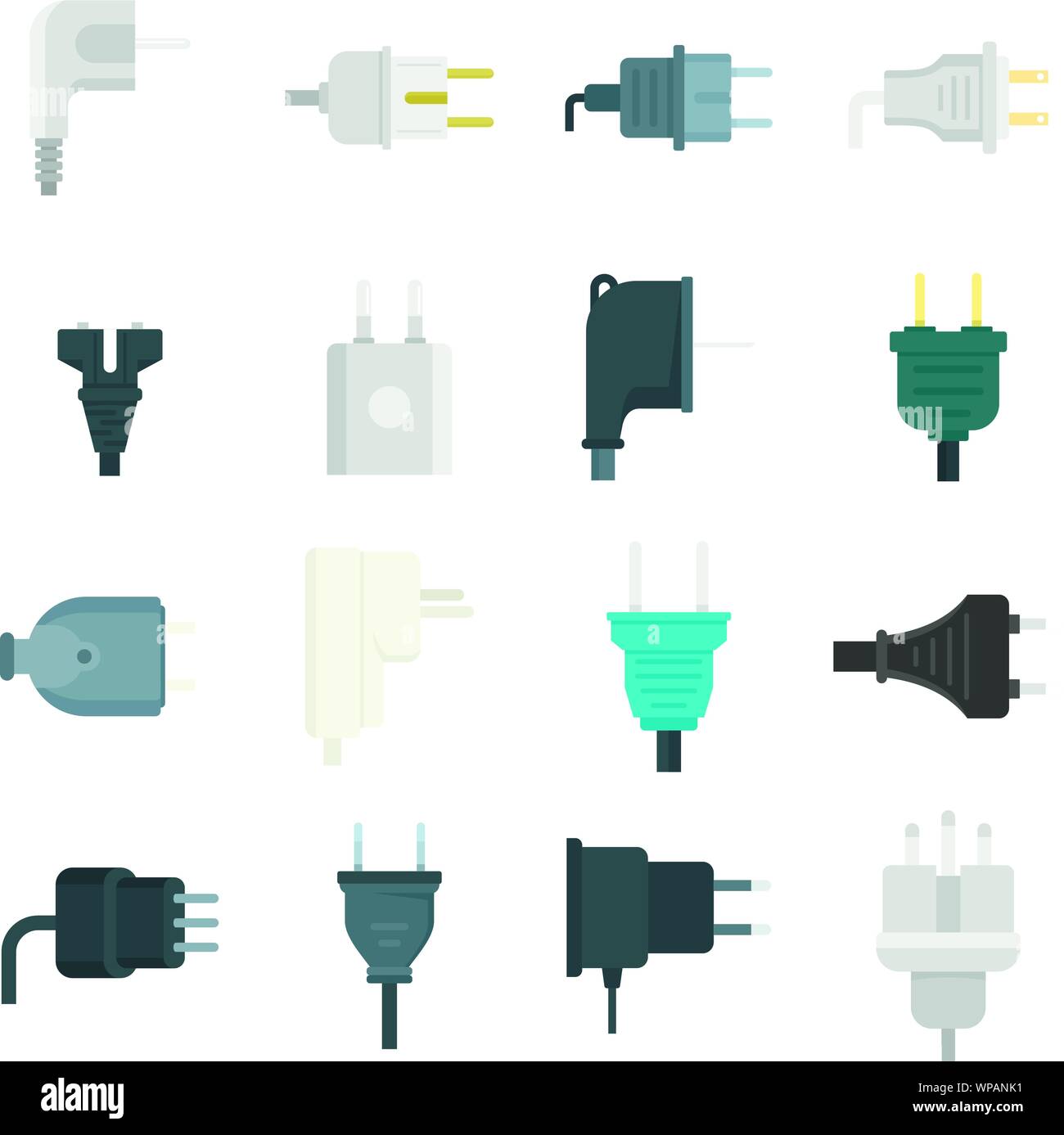 Stecker Symbole gesetzt. Flache Reihe von Plug Vector Icons für Web ...