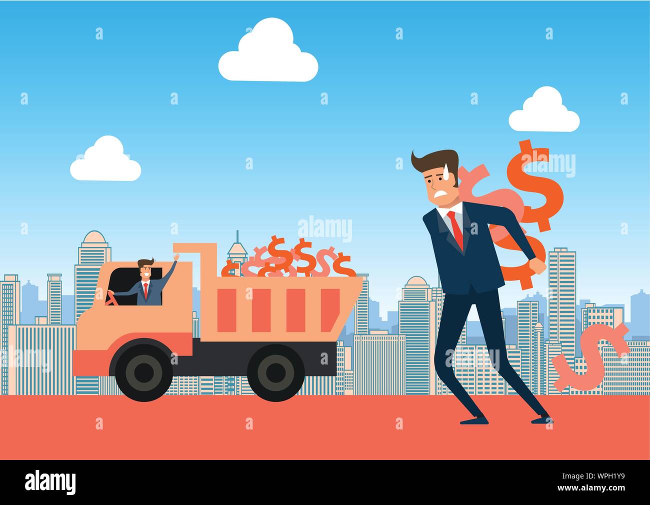 Business Concept Art, Vergleichen mit Mann und Fahrzeug nehmen ...