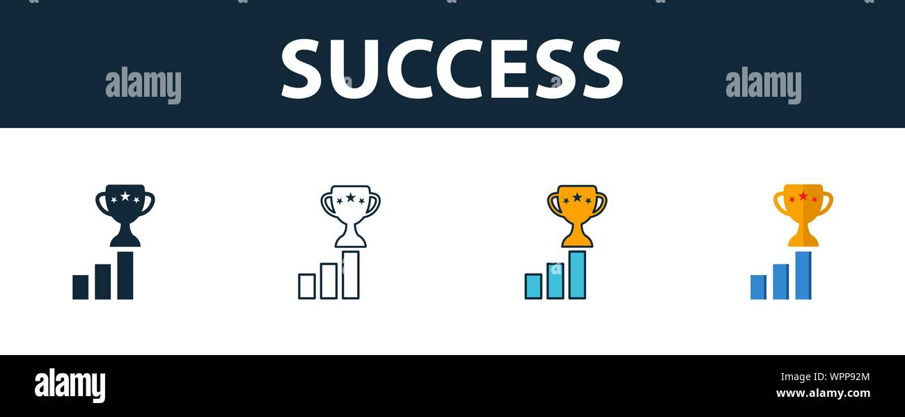 Erfolg Symbol gesetzt. Vier Elemente in verschiedenen Stilrichtungen ...