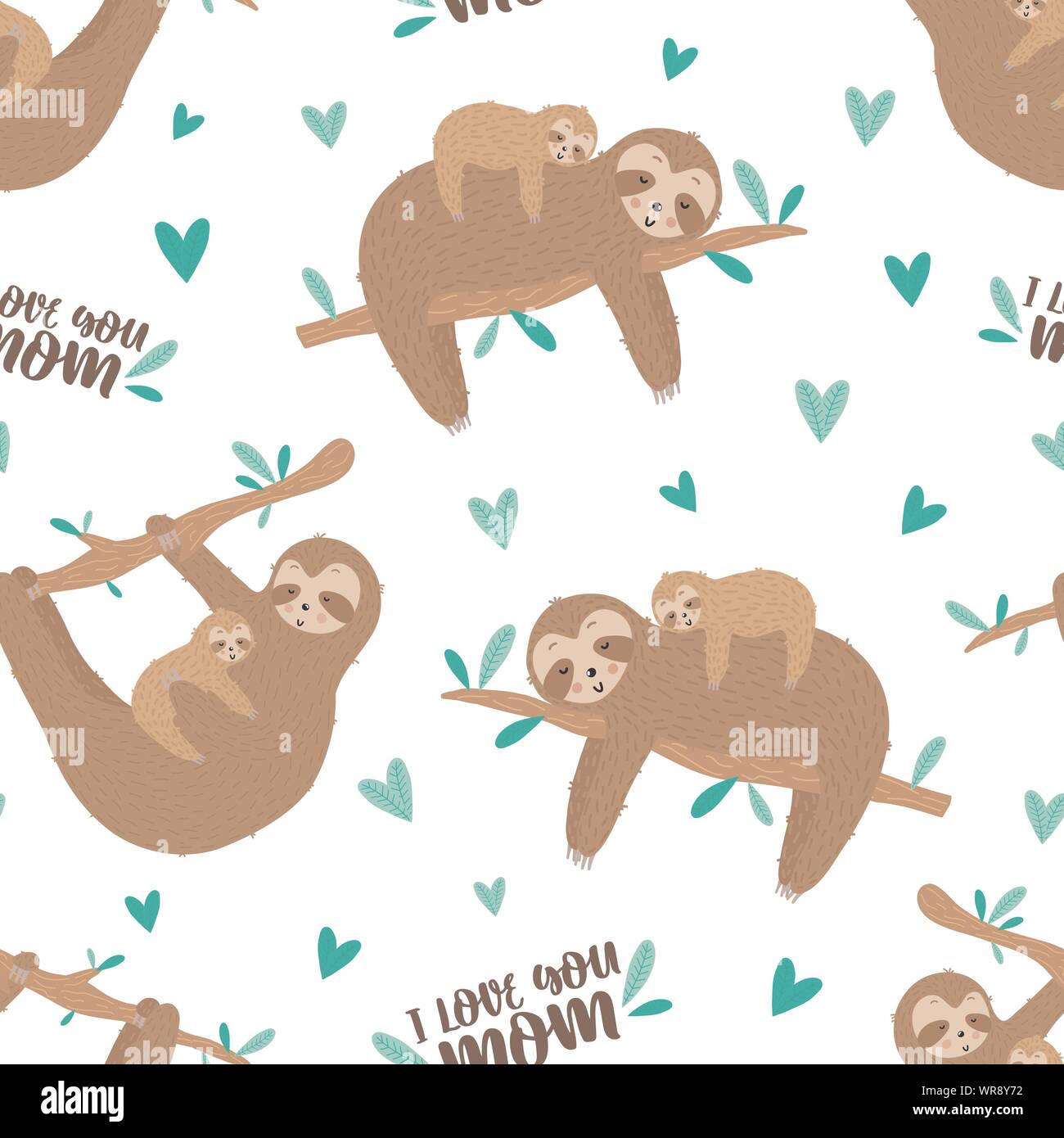Nahtlose Muster von niedlichen Faultiere mit Baby. Handgezeichnete ...