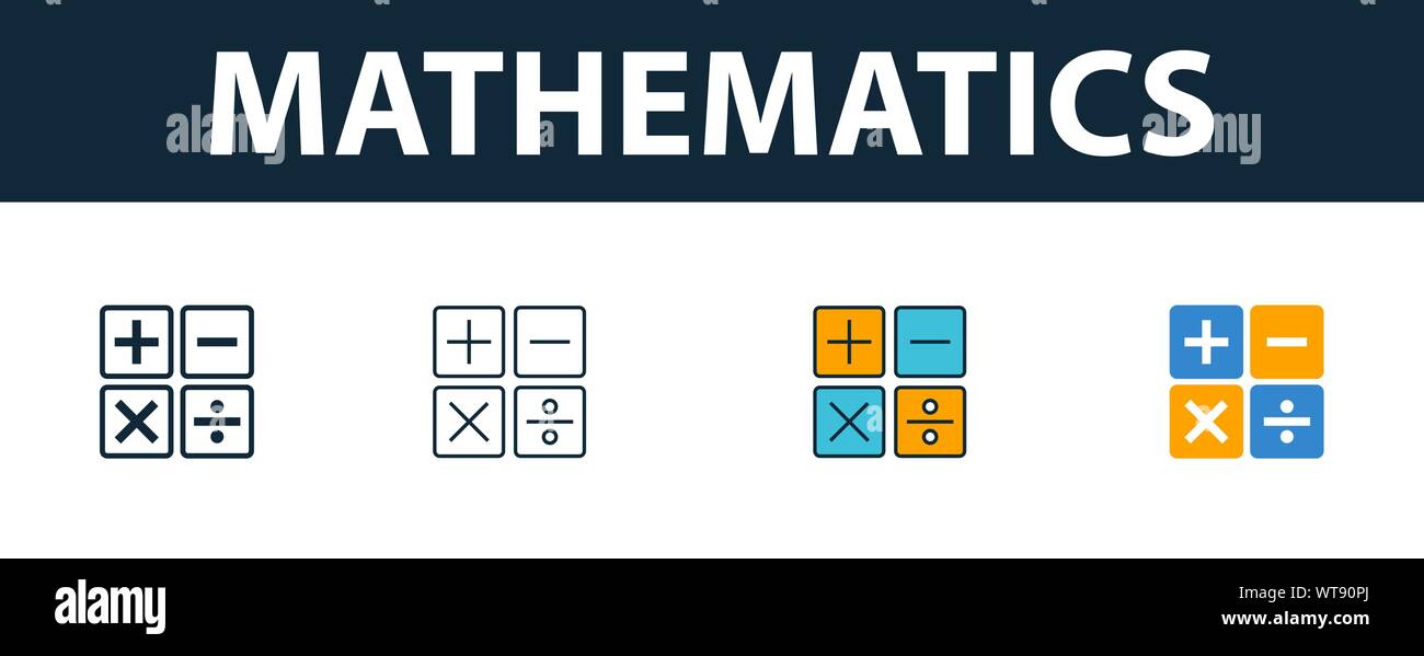 Mathematik Symbol gesetzt. Vier Elemente in verschiedenen ...
