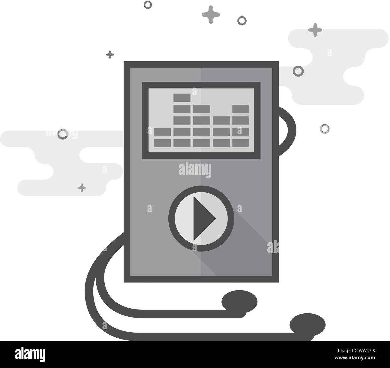 Music Player Symbol in flachen Umrissen Graustufen Stil. Vector ...
