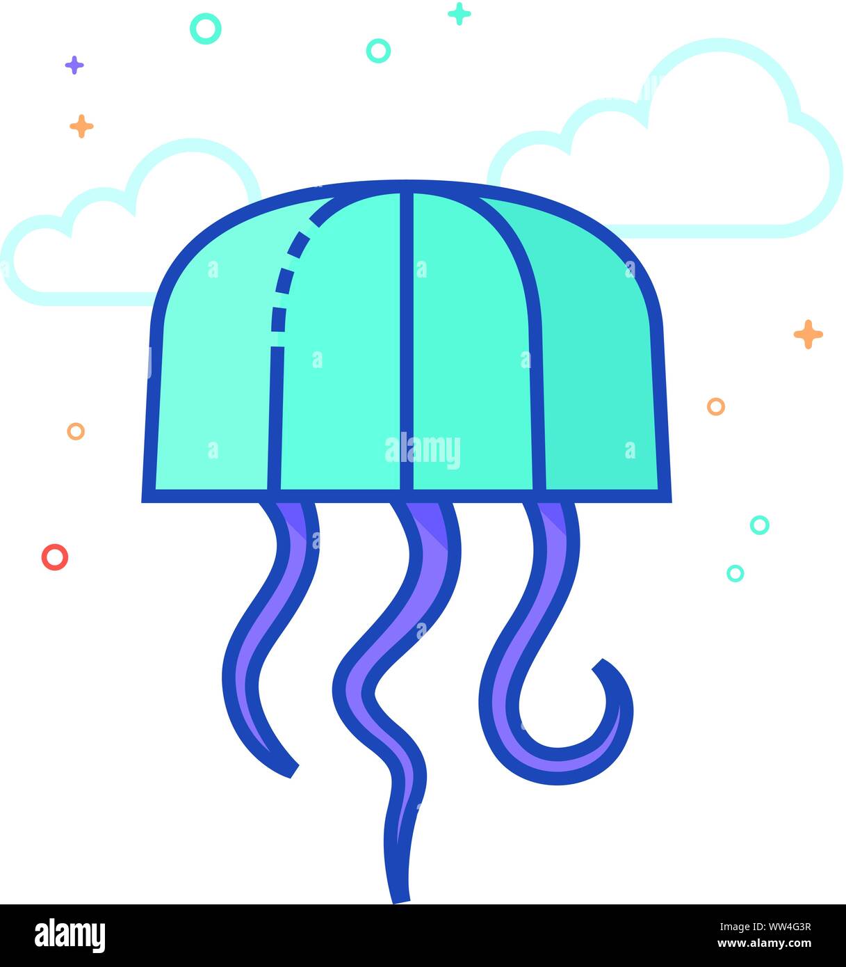 Quallen Symbol in Umrissen flachen Farbe Stil. Vector Illustration ...