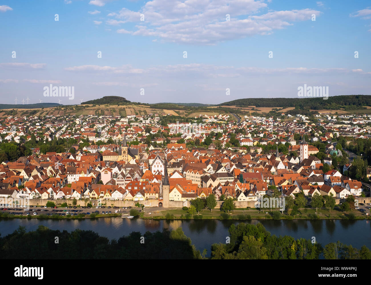 Blick von Karlsburg über dem Main, Karlstadt, Unterfranken, Franken ...