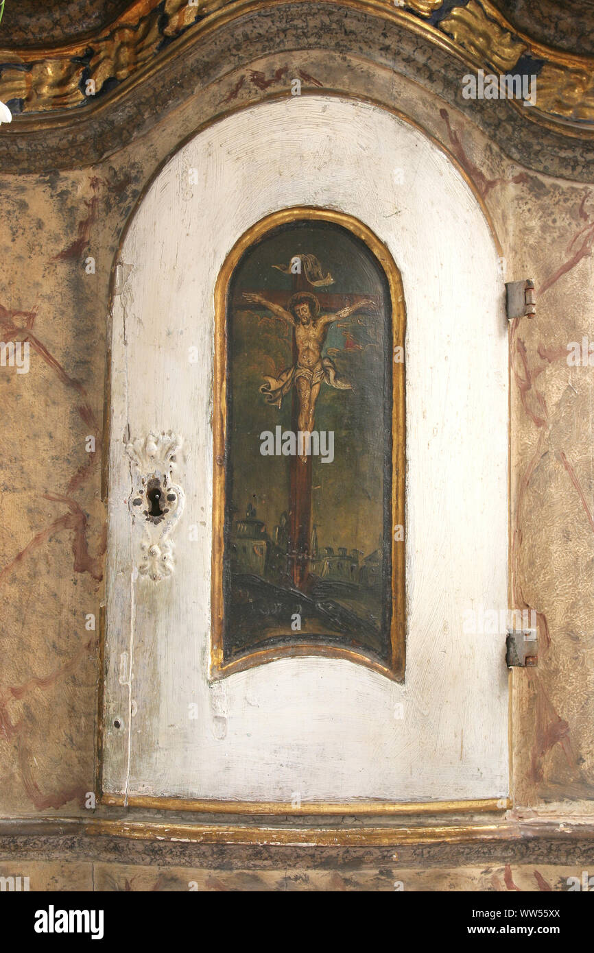 Die Kreuzigung, die Tür der Hütte auf dem Hochaltar in der Kirche der Heiligen Maria Magdalena ...
