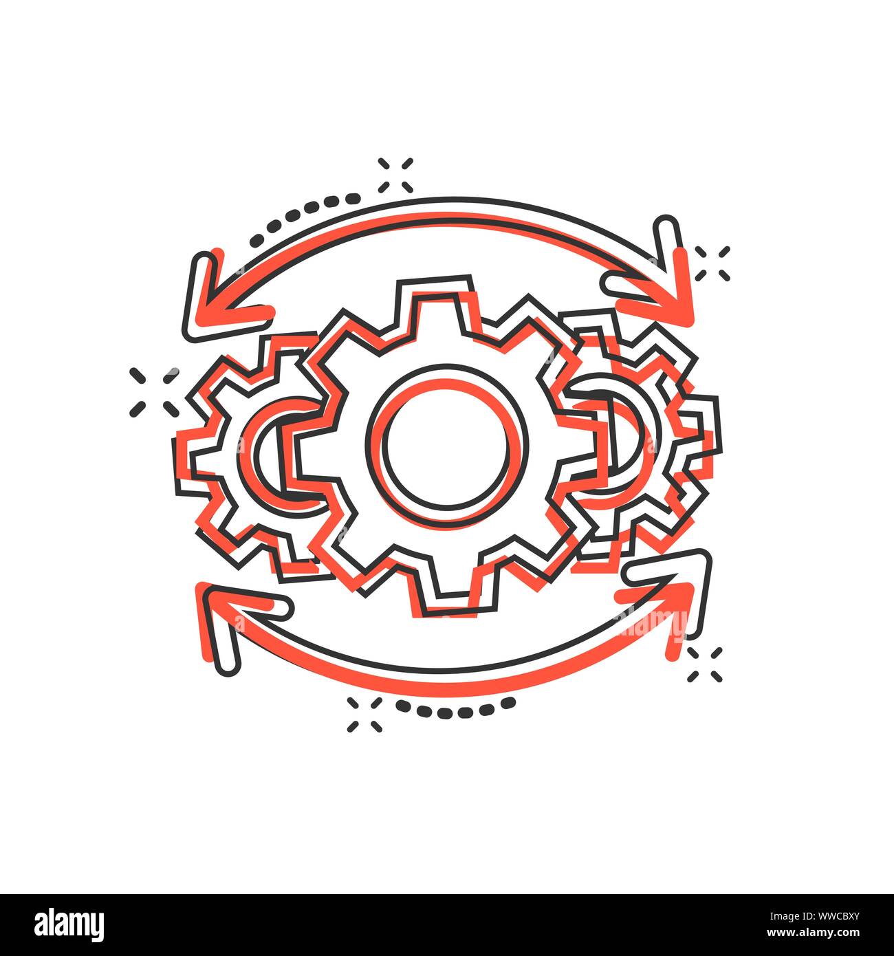 Betrieb Projekt Symbol im Comic-stil. Gang Prozess vektor Cartoon ...