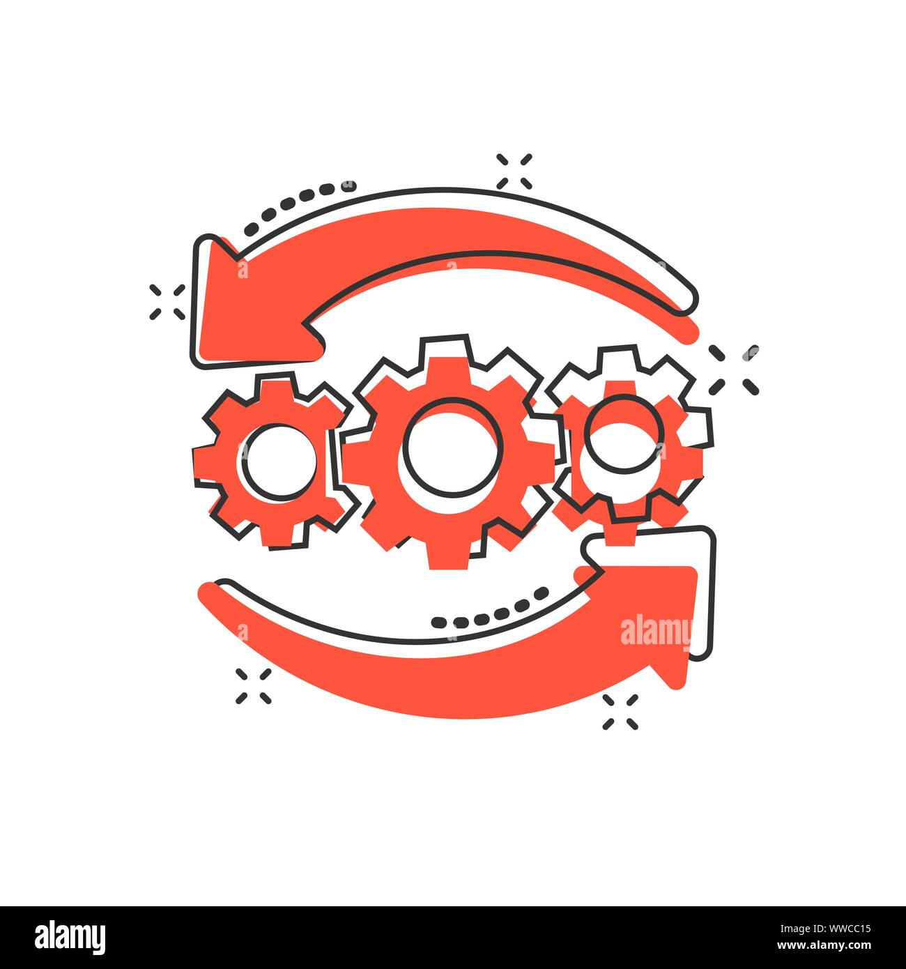 Betrieb Projekt Symbol im Comic-stil. Gang Prozess vektor Cartoon ... Betrieb Projekt Symbol im Comic-stil. Gang Prozess vektor Cartoon ...