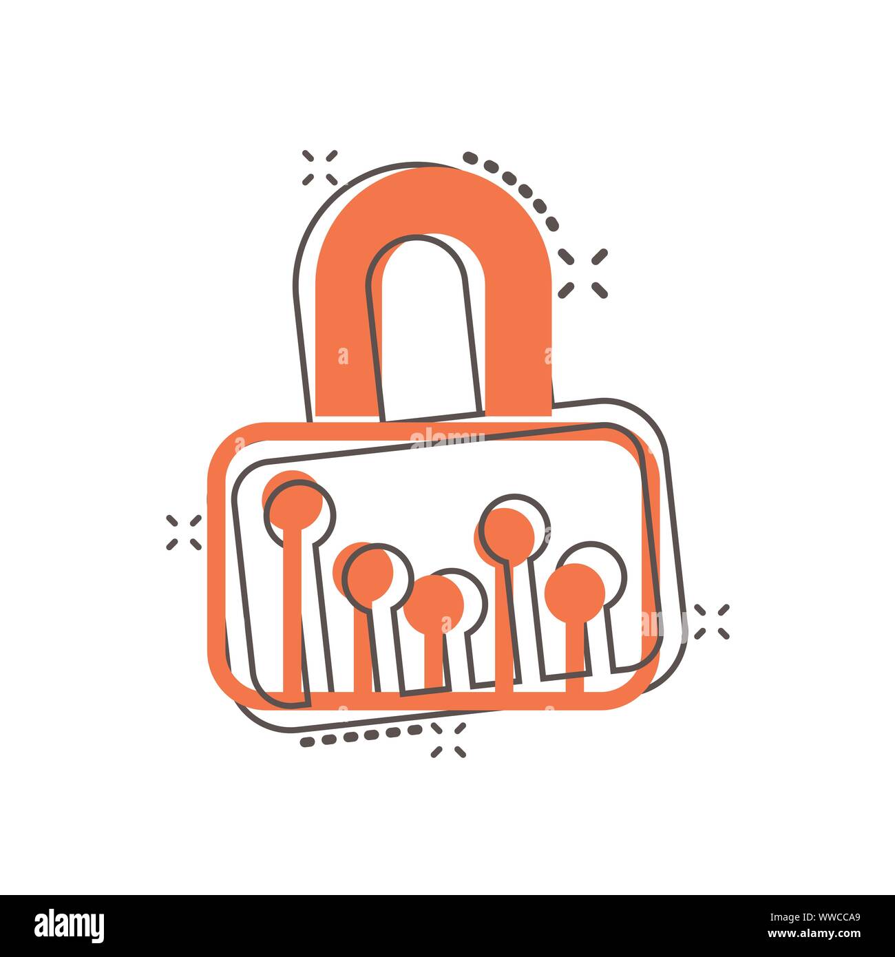 Cyber Security Icon im Comic-stil. Bügelschloss vector Cartoon ...