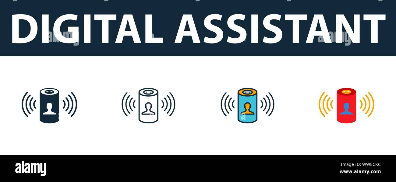 Digital Assistant Icon Set. Vier einfache Symbole in verschiedenen ...