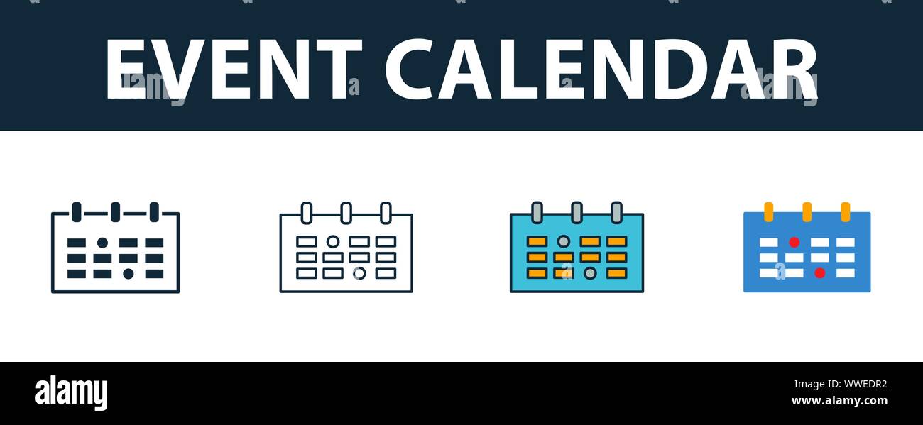 Event Kalender Icon Set. Vier einfache Symbole in verschiedenen ...