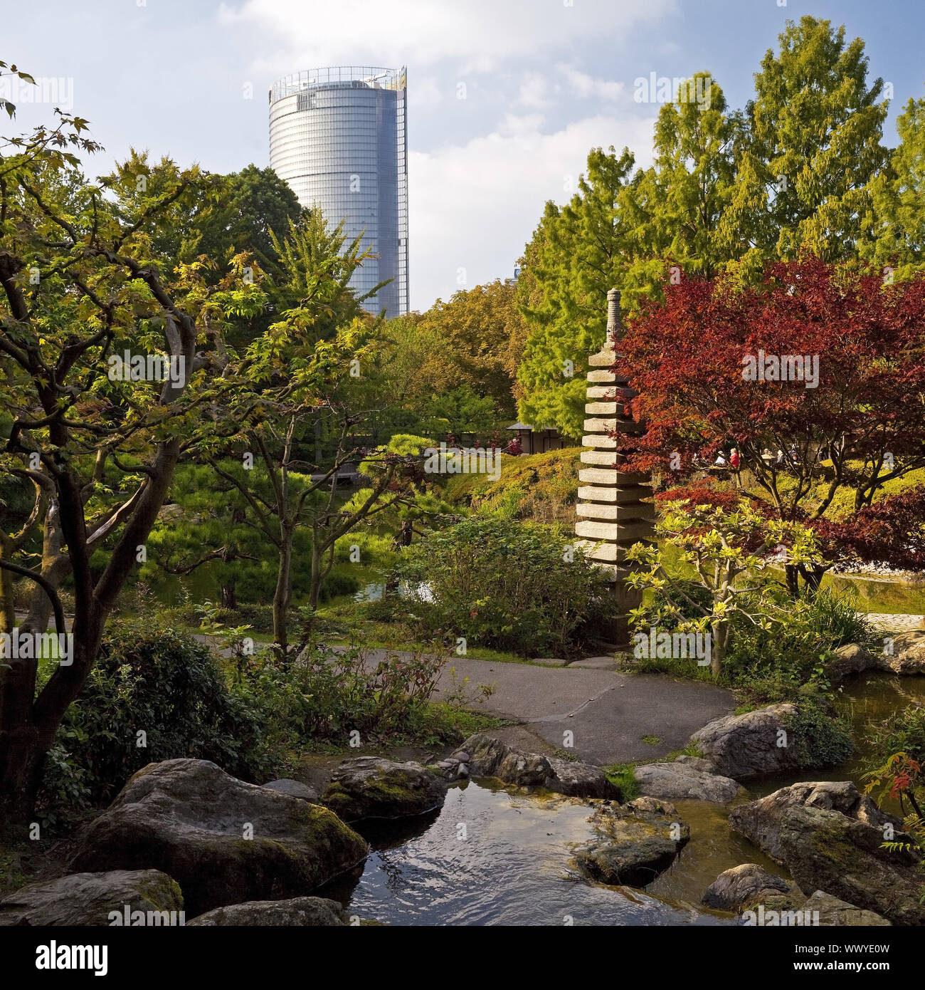 Japanischer Garten und Post Tower, Rheinaue, Bonn, Rheinland, Nordrhein ...