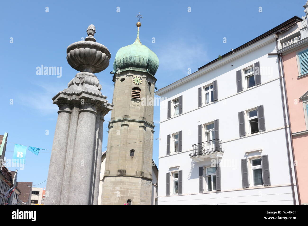 Historische Gebäude in der Altstadt von Bregenz am Bodensee ...