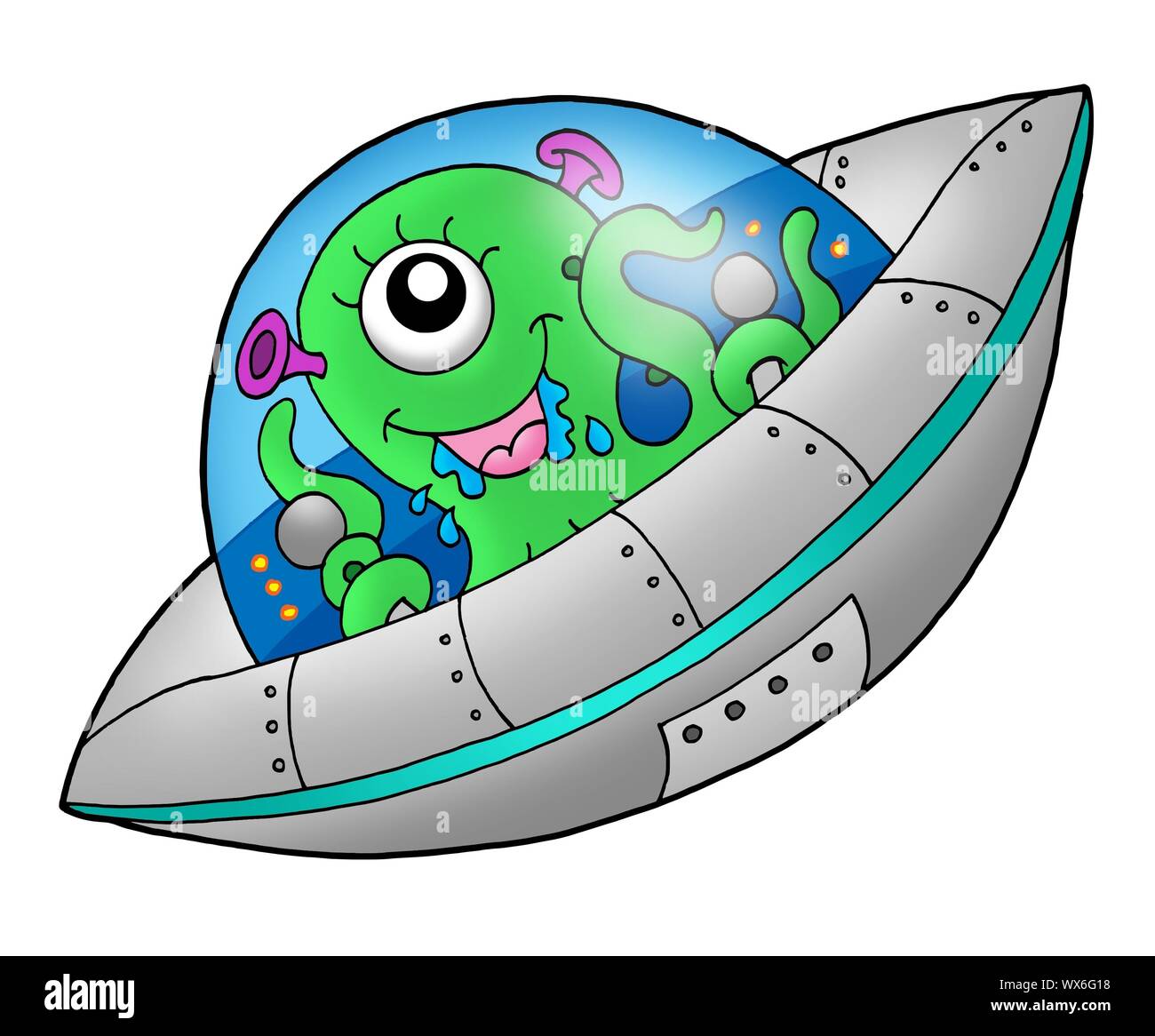 Cartoon alien in flying saucer -Fotos und -Bildmaterial in hoher ...